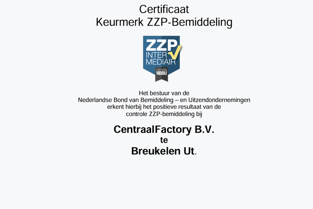 CentraalFactory ontvangt Certificaat Keurmerk ZZP-Bemiddeling - DocentCentraal